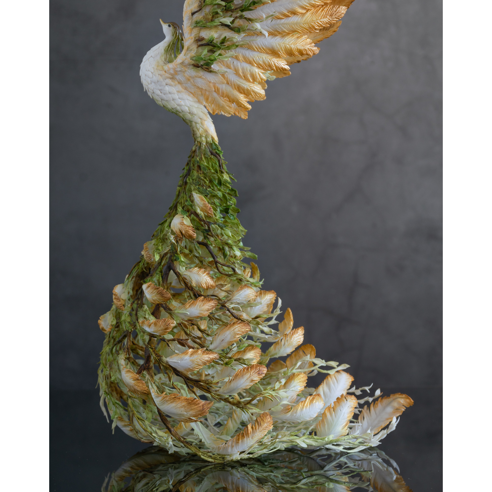 Collectible Phoenix Statue bird made of air clay. OOAK