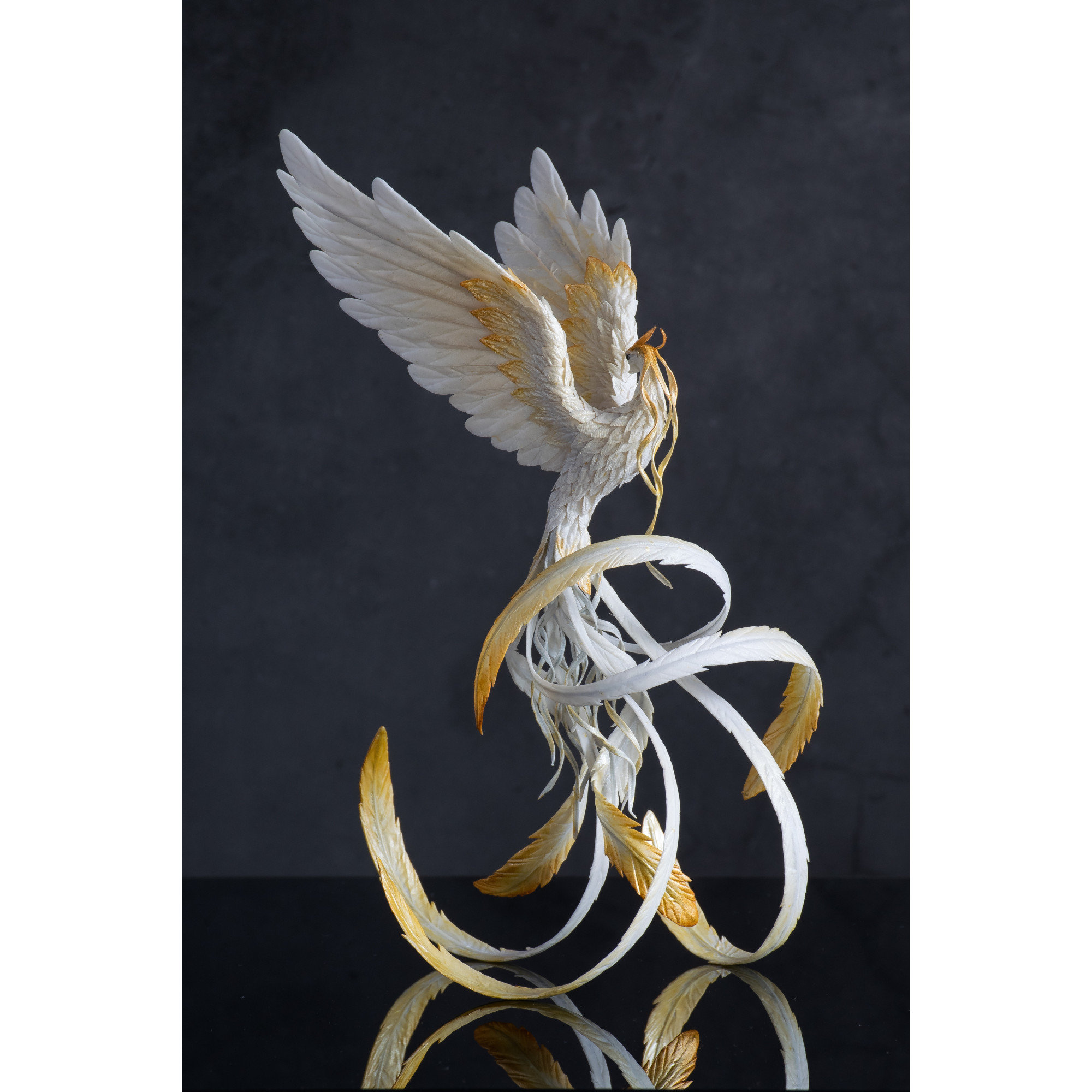 Collectible Handmade Phoenix Statue bird. White and gold bird