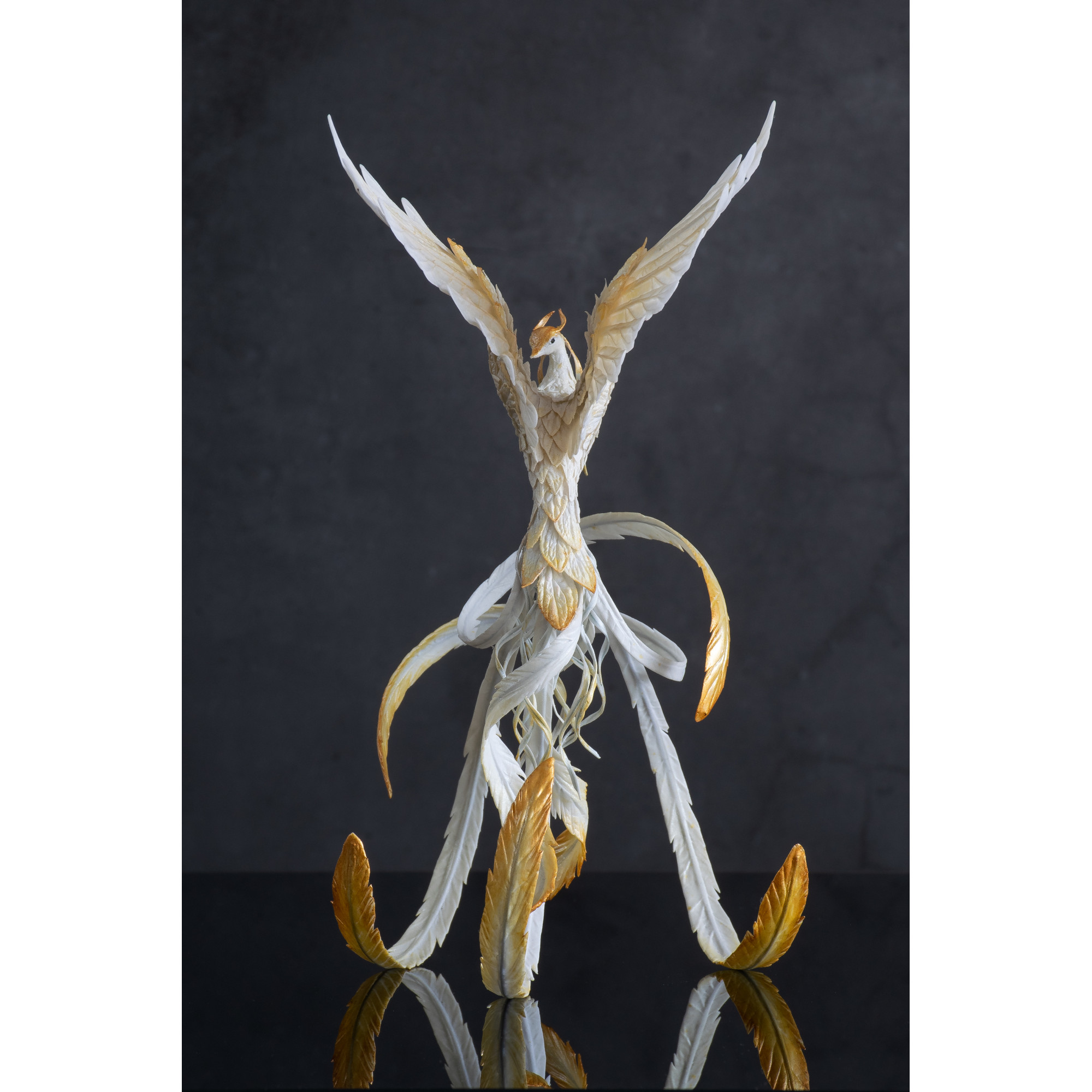 Collectible Handmade Phoenix Statue bird. White and gold bird