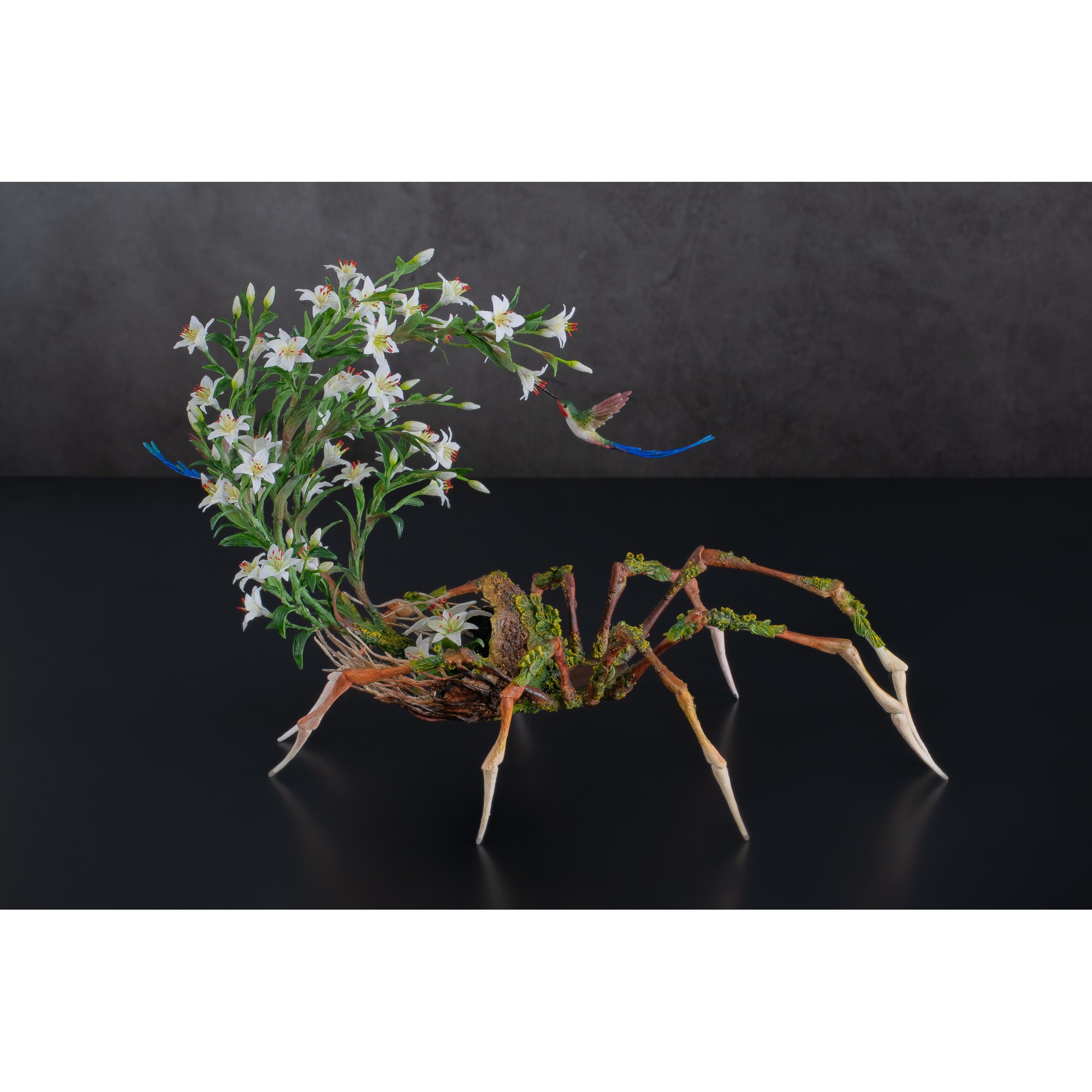 Collectible Handmade spider sculpture with lilies