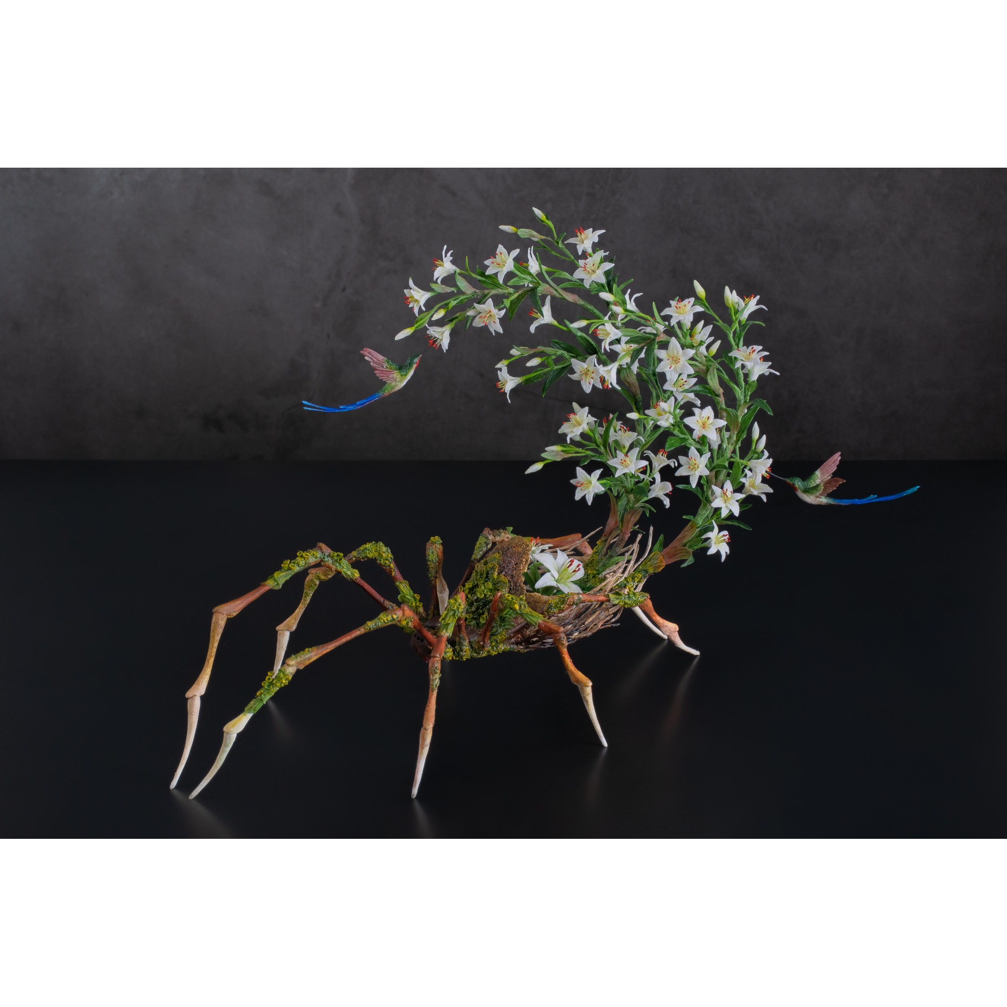Collectible Handmade spider sculpture with lilies