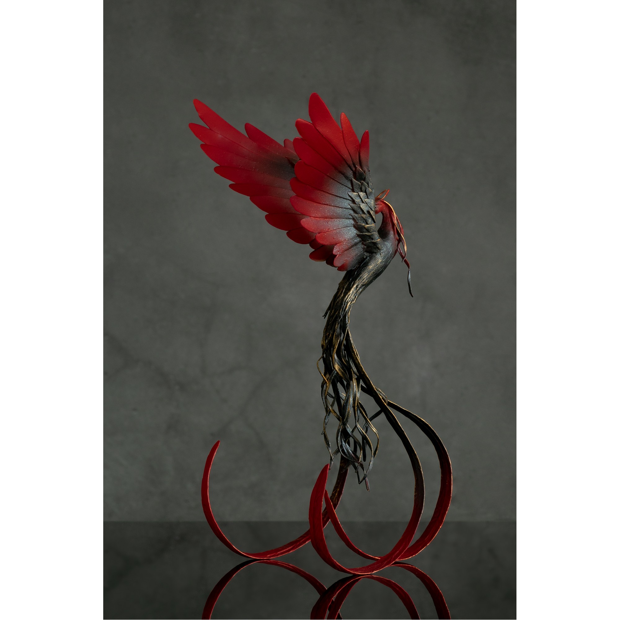 Handmade Phoenix statue bird. Black and red